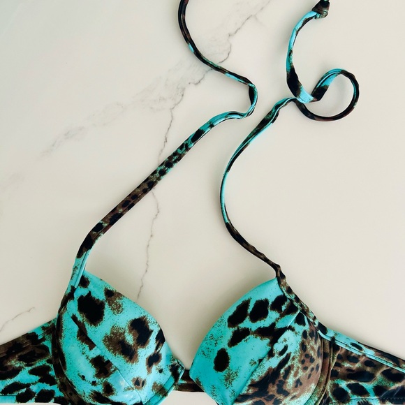 VENUS | Swim | Venus Blue And Black Bikini Top With Leopard Print ...